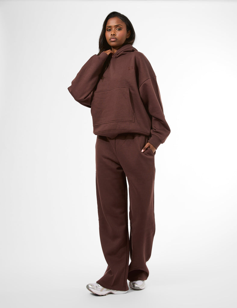 Kaiia Embossed Oversized Hoodie in Mocha Brown