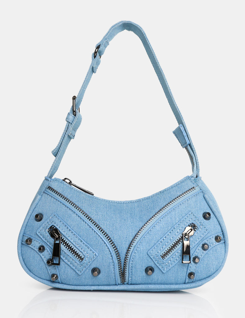 The Zip Blue Denim Shoulder Bag