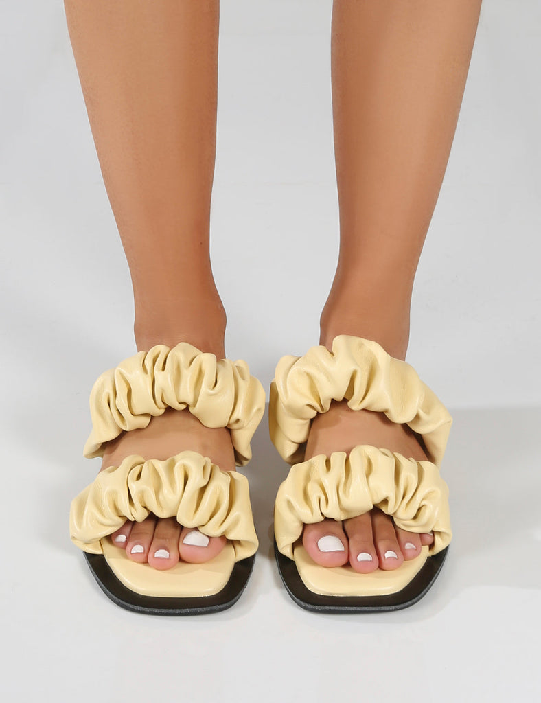 KoKo Yellow Ruched Strappy Flat Sandals