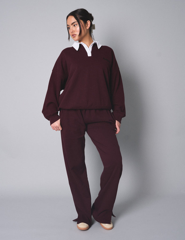 Kaiia Contrast Collar Rugby Sweatshirt Burgundy